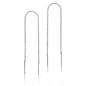 A Pair 925 Sterling Silver Tassel Threader Drop Earrings Long Chain Ear Line