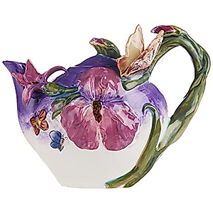 Blue Sky Ceramic Blue Bella Violet Butterfly Teapot, 9.5 x 6 x 7"