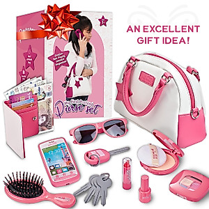 Play Purse for Girls and Toddlers - Little Girls Toys Pretend Play Accessories: Toy Phone, Wallet, Credit Cards, Keys, Pretend Makeup for Role Playing Toys for Girls Ages 3 4 5 6 7 8 Years and Up