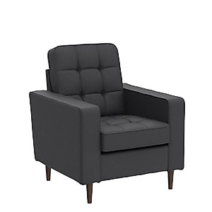 Edenbrook Lynnwood Upholstered Accent Chair - Living Room Furniture - Office - Bedroom - Mid-Century Modern Design - Armchair - Buttonless Tufting - Simple Assembly - Solid Frame - Black Faux Leather