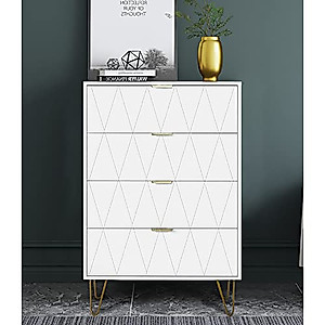 Scurrty 4 Drawer Dresser, Storage Cabinet, Tall Drawers Chest Organization for Closet, Bedroom, Office File Nightstand, Living Room, Entryway with 4 Metal Legs Anti-Tipping Device(Set of 1, White)