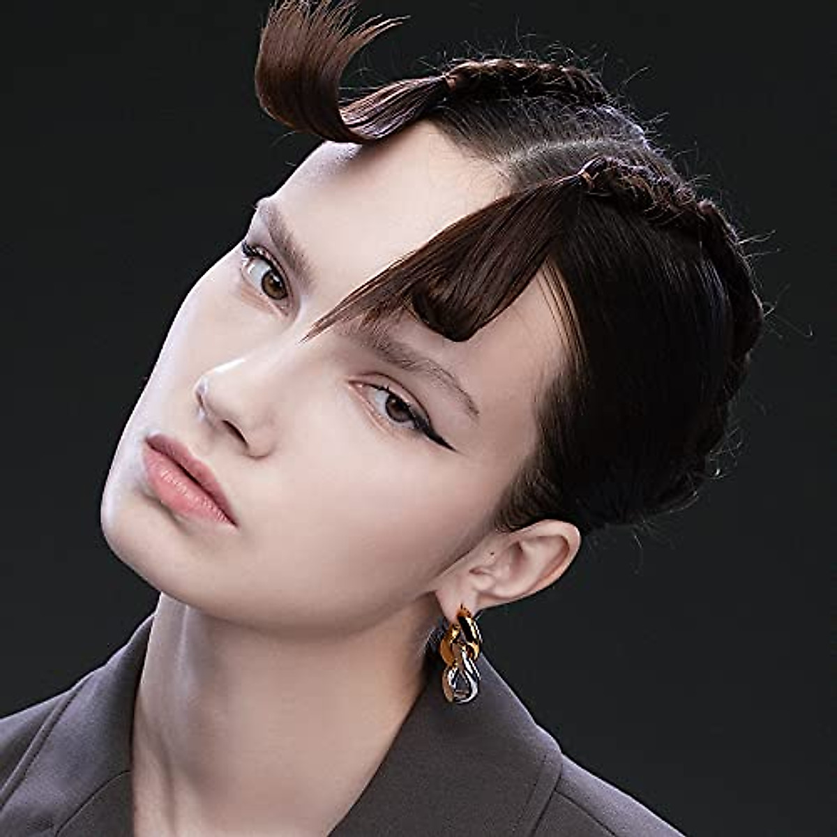 Sloong 14k Gold Plated Chunky Earring Cuban Link Chain Circle Hoop Earrings Paperclip Link Chain Jewelry Drop Dangle Earrings set for women Adult