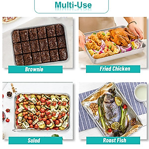 TeamFar Lasagna Pan, 12⅖’’ x 9¾’’ x 2’’ Stainless Steel Rectangular Cake Brownie Baking Pan with Lid, Non-Toxic & Heavy Duty, Brush Surface & Deep Side, Dishwasher Safe-2 Pans+2 Lids