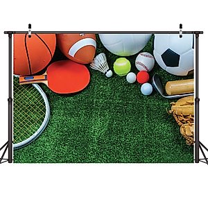LYWYGG 7x5ft School Playground Photography Backdrops Sports Goods Grassland Backdrop for Studio Prop Photo Background Photography Props CP-14