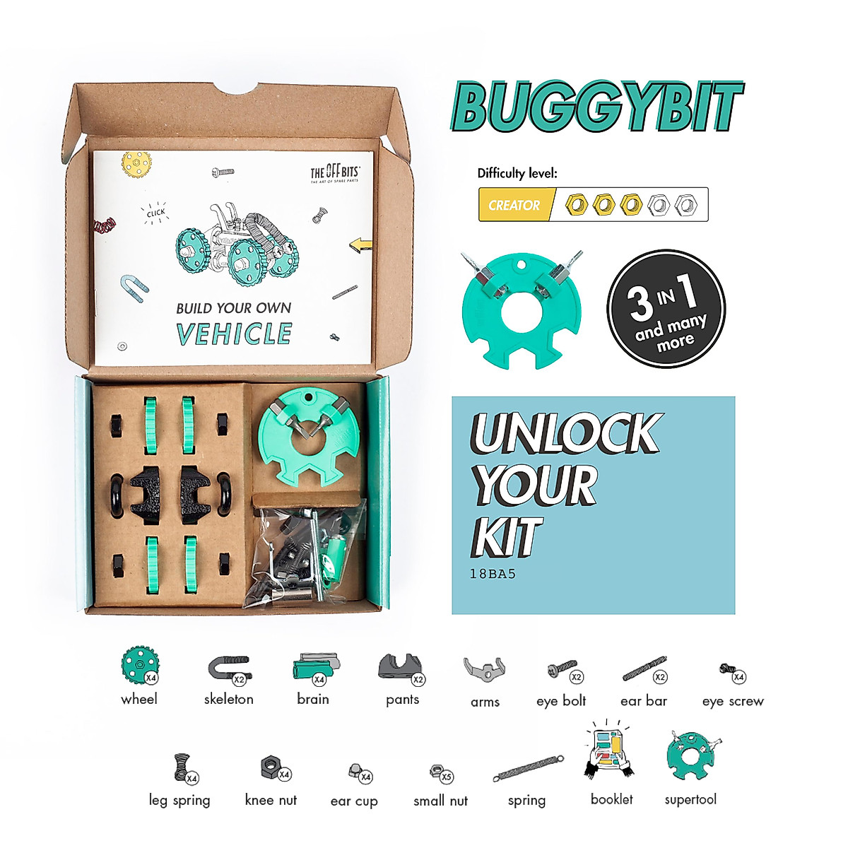 The Off Bits Toy Building Sets: BuggyBit Vehicle Model Kit for Kids 6+, Mini STEM Toys with Nuts & Bolts, Build Your Own Engineering Kit, STEM Building Toys Gifts for Boys and Girls