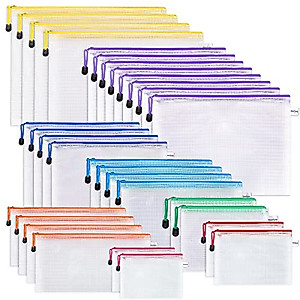 Mesh Zipper Pouch 30PCS Waterproof Zipper Bags 8 Sizes 8 Colors Plastic Document Pouch for Organizing School Supplies, Office Appliances, Home Organize and Travel Storage