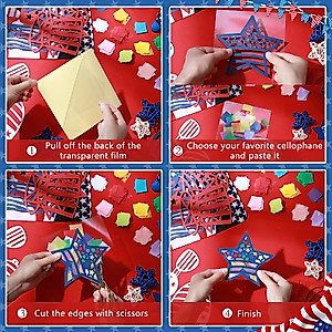 Zonon 27 Pieces 4th of July Suncatcher Craft for Kids Suncatcher Paper Kit Patriotic Suncatcher Craft Independence Day Window Stained Glass Suncatchers for Window DIY Art Activities Party Decoration
