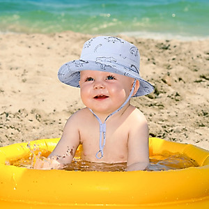 Baby Sun Hat for Boy Girl Toddler,Kids Summer UPF 50+ UV Protection Hat Wide Brim Beach Bucket Cap（6-12 Months,Navy-Dinosaurs