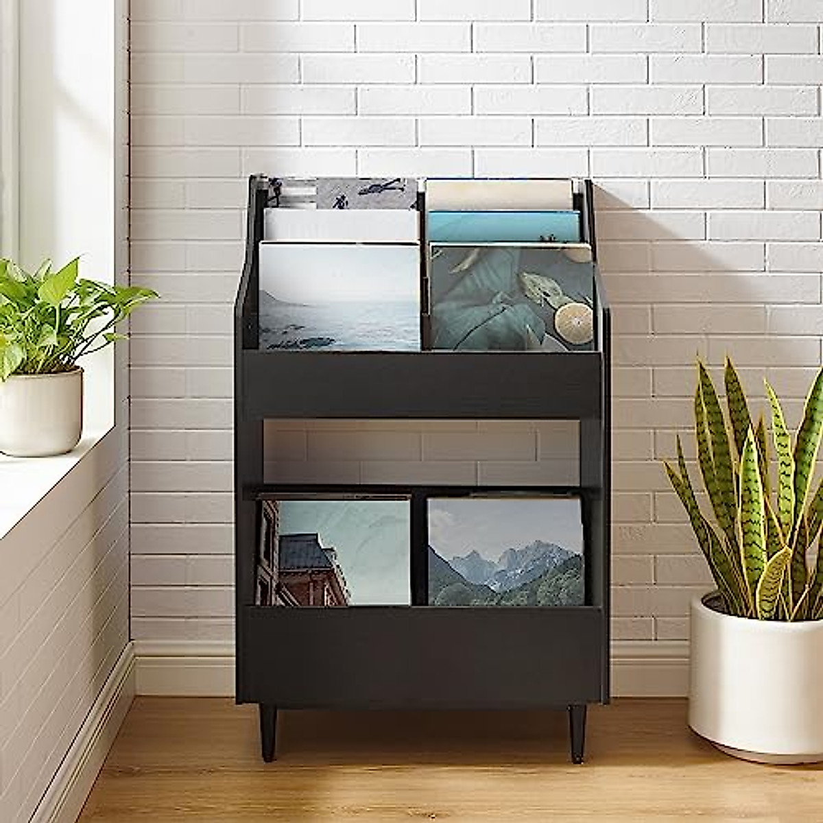Crosley Furniture Liam Vinyl Record Storage Stand, Tiered Storage Shelves for Records, Black