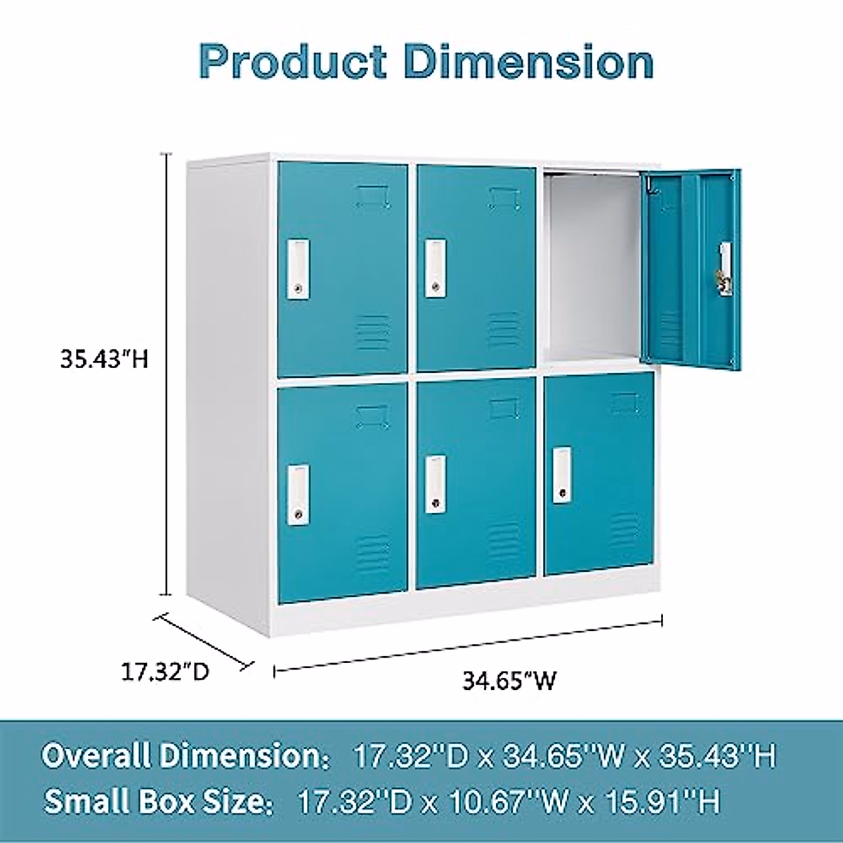 WTRAVEL Locker Steel Storage Cabinet, 2 Tiers 6 Doors Storage Locker for Gym School Office Metal Lockers for Employees with Keys (2 Tiers / 6 Doors Sky-Blue)
