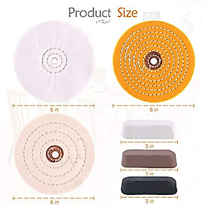 Rustark 6 Piece Buffing and Polishing Kit Includes Assorted 6 Inch with 1/2" Arbor Hole Buffing Wheels, Black Emery, Brown Tripoli, White Diamond for Bench Grinder