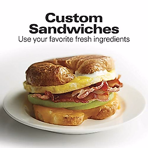 Hamilton Beach Breakfast Sandwich Maker with Egg Cooker Ring, Customize Ingredients, Perfect for English Muffins, Croissants, Mini Waffles, Dorm Room Essentials, Red (25476)