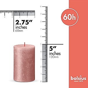 BOLSIUS Pink Shimmer Metallic Pillar Candles 4 Pack - 2.75 X 5 Inches - Premium European Quality - includes Natural Plant-Based Wax - Unscented Dripless Smokeless 60 Hour Party & Wedding Candles