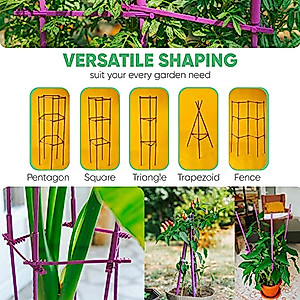 Large Tomato Cages for Garden - 48 Inches, 3-Pack Multifunctional Purple Tomato Plant Support for Vine, Vegetables, Fruits & Flowers with Adjustable Stake Arms - Non-Rusting with 20pcs Plant Clips