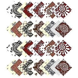 Soimoi 40Pcs Asian Block Print Cotton Precut Fabrics for Quilting Craft Strips 2.5x42inches Jelly Roll - Maroon, White, Pale Yellow, Brown