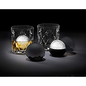 Whiskey Barware Set - 2 Old Fashion Tumbler Glasses with 2 Chilled Whisky Ice Ball Molds