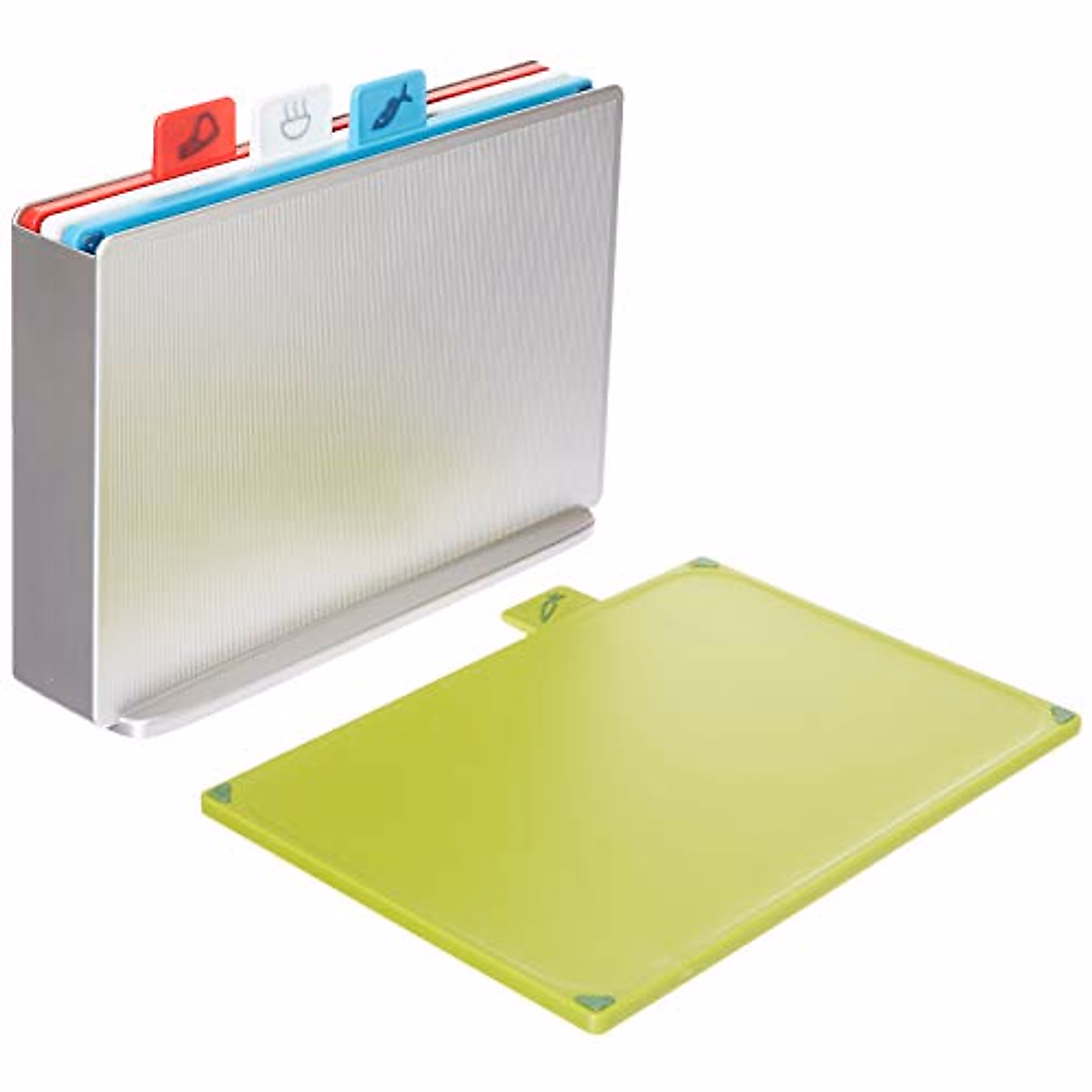 Joseph Joseph Index Plastic Cutting Board Set with Storage Case Color-Coded Dishwasher-Safe Non-Slip, Small, Silver