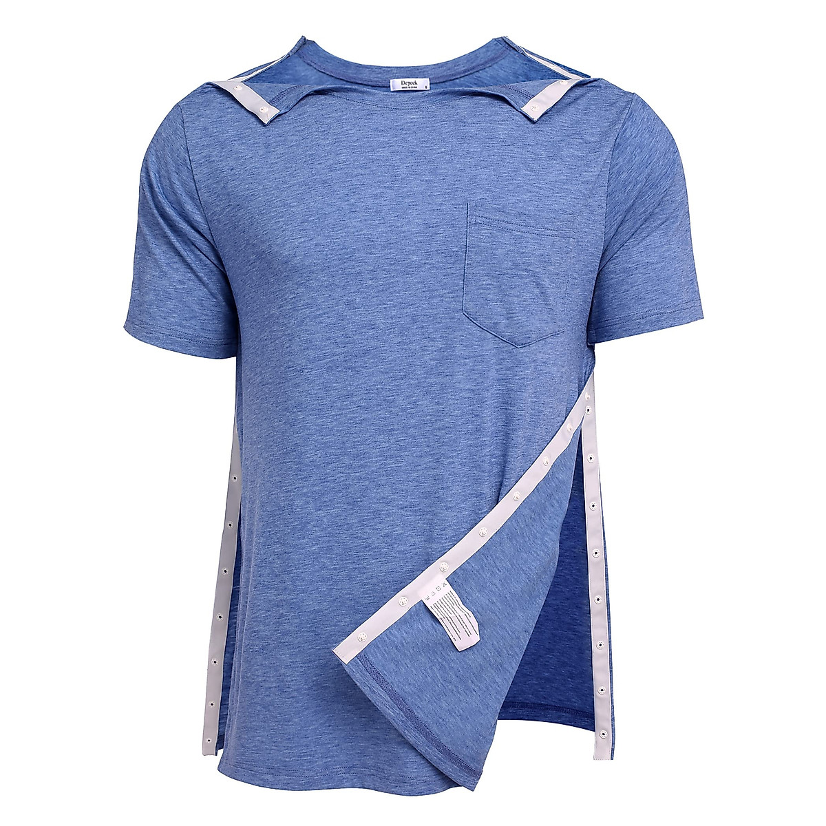 Deyeek Men's Post Shoulder Surgery Shirts Recovery Tear Away Short Sleeve Full Open Side Snap Adaptive Chemo Clothing