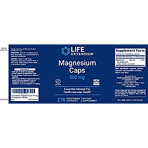 Life Extension Magnesium Caps 500mg, 270 Veg Capsules - Broad Spectrum - 3 Mags in 1 Supplement: Oxide, Citrate, Succinate - Vegetarian