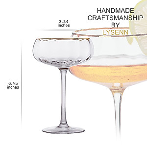 Lysenn Vintage Coupe Glasses Set of 4 - Hand Blown Gold Rim Martini Glasses - for Your Next Cocktail & Champagne Party - 9fl oz