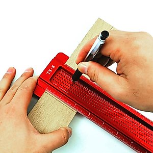 Woodworking Hole Ruler, Marking T Ruler, TS-8 Hole Ruler, Marking Gauge Measuring Tool, T Type Woodworking Hole Positioning Crossed Gauge Layout Scriber Alloy Ruler for Carpenter(Blue)