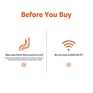 Amazon Basics Single Pole Smart Switch, Neutral Wire Required, 2.4 Ghz WiFi, Works with Alexa