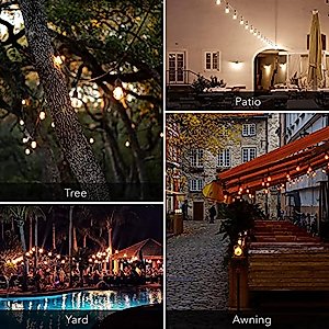 BN-LINK 48ft Outdoor String Lights-Smart Outside String Lights-24 LED Bulbs Dimmable & Shatterproof, 2.4 GHz Wi-Fi & Bluetooth App Control, Works with Alexa/Google Home, IP65 Waterproof & Extendable