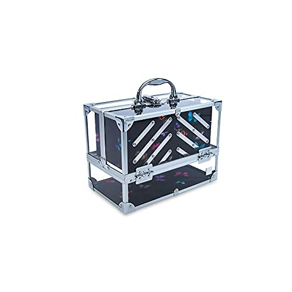 Caboodles Neat Freak Train Case | 6-Tray Cosmetic Organizer with Locking Latch, Social Butterfly