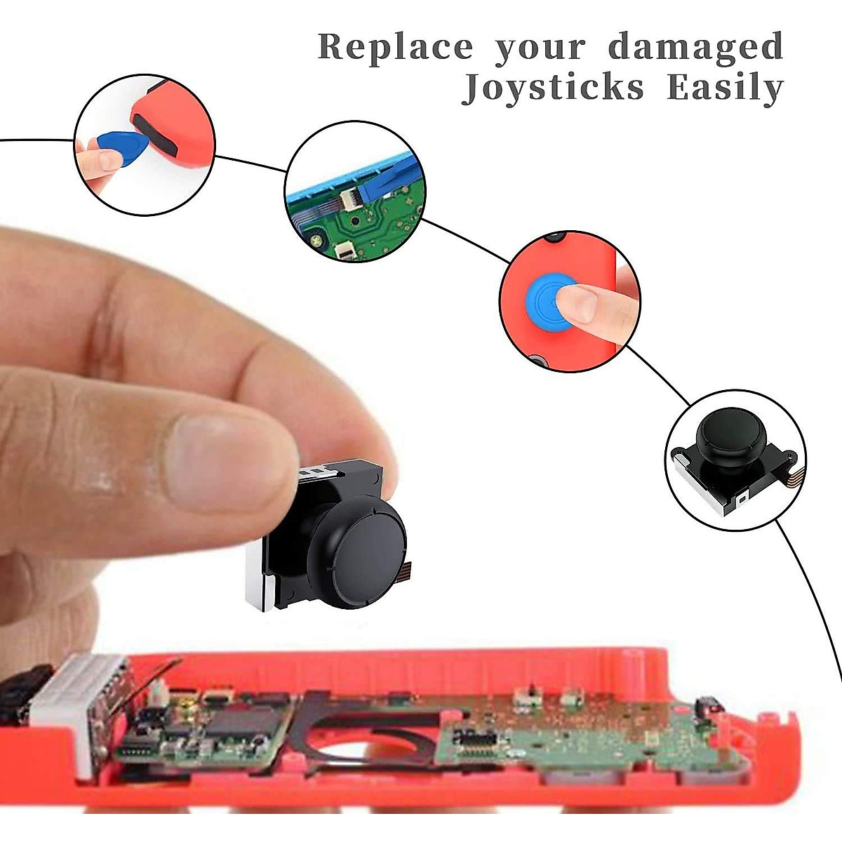 4 Pack Replacement Joystick for Joycon, 3D Analog Thumb Stick for Nintendo Switch Joy Con Controller with 4pcs Thumbstick Caps and Screws