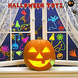 50Pcs Halloween Stretchy Sticky Hands,Party Favors for Kids,Skull Skeleton Bat Ghost Pumpkin Styles Sticky Toys For Goodie Bags,Halloween Exchange Gifts,Treasure Box Fillers and Classroom Prizes
