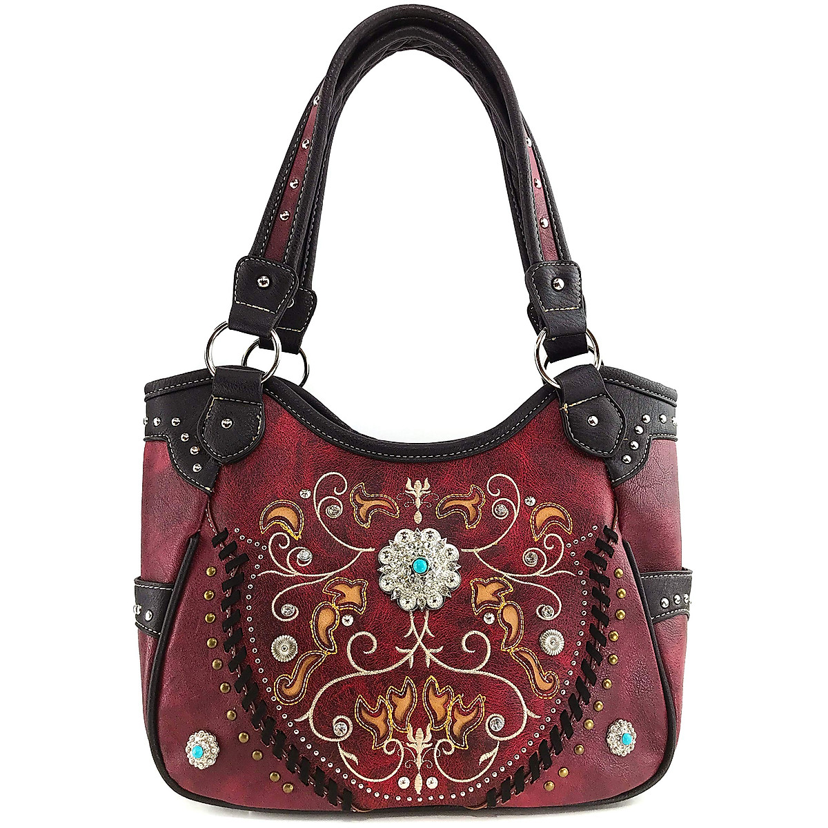Zelris Spring Bloom Western Concho Women Conceal Carry Tote Handbag Purse (Red)