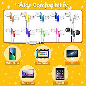 OSSZIT Kids Bulk Earbuds 30 Pack Wholesale Earbuds Headphones Bulk Perfect for School Classroom Libraries Students Multi Colored Individually Bagged