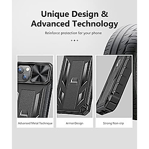 SOiOS for iPhone 13 Mini & 12 Mini Rugged Case: with Kickstand & Slide 13mini 12mini Protective Cell Phone Cover Military Grade Drop Protection Durable Tough Hard | Shockproof Textured Bumper- Black