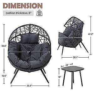 YIGUO Patio Wicker Egg Chair with Table, Egg Basket Lounger with Cushion and Stand, PE Rattan Cuddle Chair for Patio, Backyard, Balcony, Poolside, Living Room,Indoor & Outdoor Dark Gray