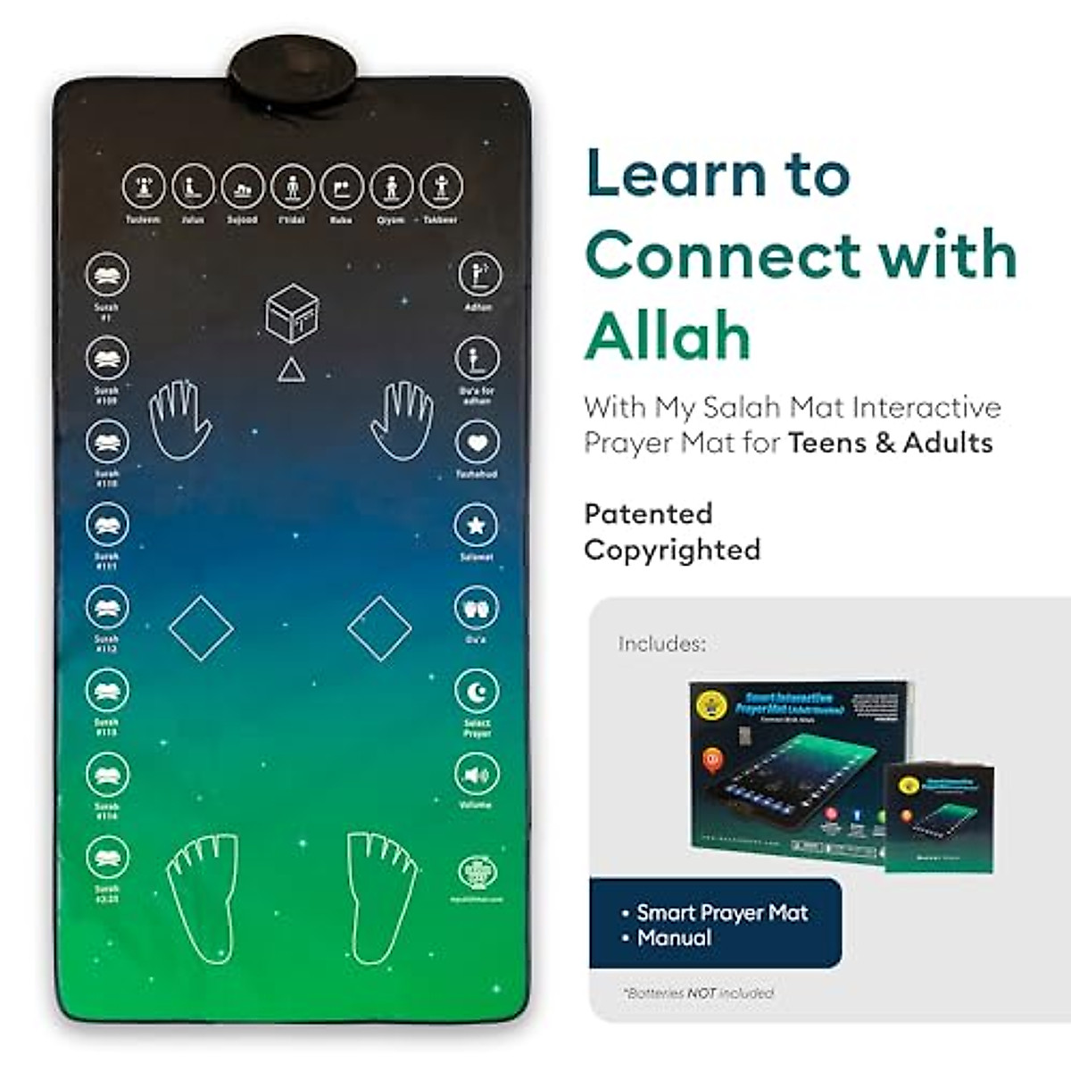 My Salah Mat for Adults - Smart Interactive Prayer Mat for Adults & Reverts Learning Surahs, Salah, Duas - Portable Prayer Mat Muslim with 25 Touch Sensitive Keys, Cushioned Prayer Mat, & Speaker