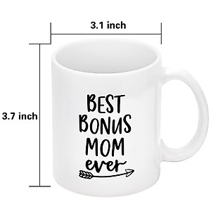 Maustic Mothers Day Gifts for Mom, Best Bonus Mom Ever Gifts from Daughter Son Stepchild, Bonus Mom Coffee Mug Cup, Christmas Birthday Gifts for Stepmom Stepmother Second Mom, 11 Oz White