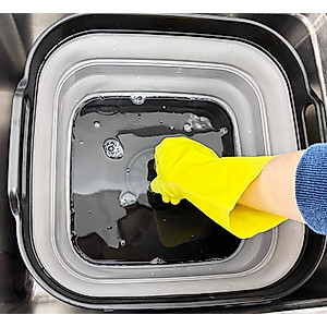 SAMMART 10L (2.64 Gallon) Collapsible Dishpan with Draining Plug - Foldable Washing Basin - Portable Dish Washing Tub - Space Saving Kitchen Storage Tray (Black/Alloy Grey)