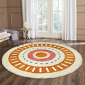 Lukinbox Boho Round Kids Rug - 6ft Sun Washable Nursery Area Rug for Living Room, Super Soft Non-Slip Circle Playroom Rugs, Colorful Rainbow Circular Rugs for Bedroom Dinning Room