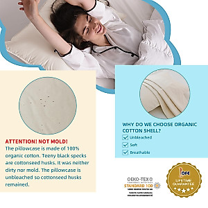 LOFE Organic Pillow with Pillowcase - 20x26 Standard Pillow with 100% Organic Cotton Shell, Adjustable Loft Organic Standard Pillow, Machine Washable, Soft, Perfect for Youth&Adults