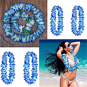 Thicken 41 Inch Blue Hawaiian Leis for Graduation Party, Dance Party, Photo Prop in Outdoors (12 Pcs)