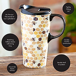 Happy to Bee Home Ceramic Travel Cup - 5 x 7 x 4 Inches