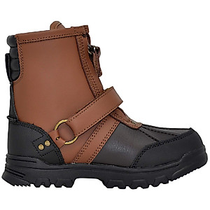POLO RALPH LAUREN Boys Conquered Hi Boot, Chocolate/Tan Leather, 9 Toddler