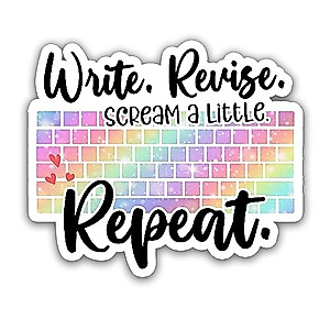 Miraki Write Revise Scream A Little Repeat Sticker, Writing Sticker, Book Lover Sticker, Book Worm Sticker, Water Assitant Die-Cut Vinyl Funny Decals for Laptop, Phone, Water Bottles, Kindle Sticker