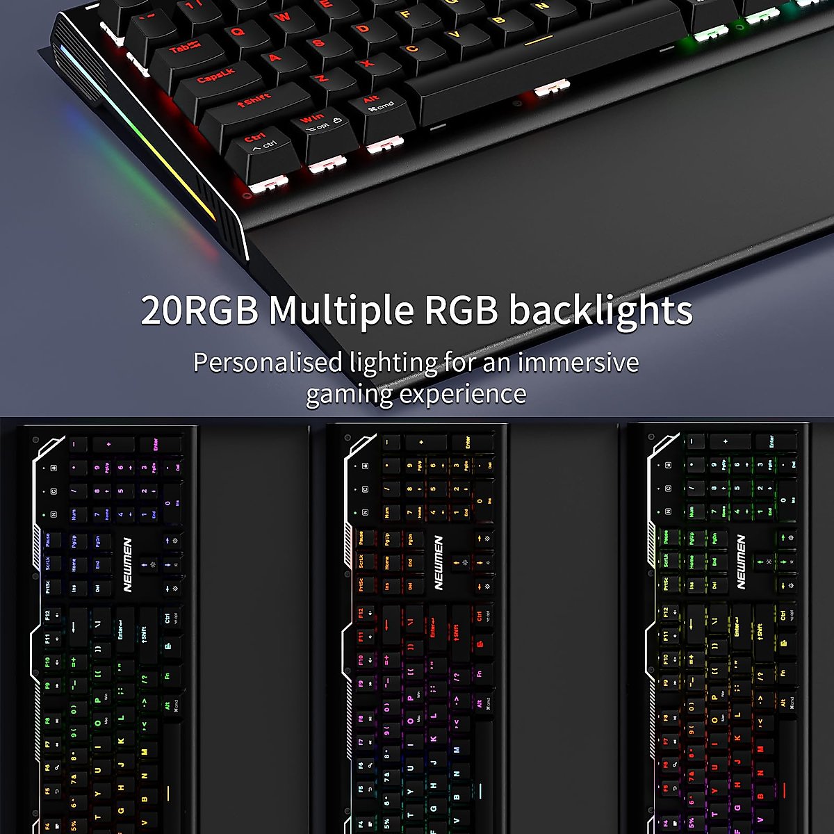 Newmen GM101 Mechanical Gaming Keyboard,RGB Backlit Wired Keyboard with Wrist Rest,Anti-Ghosting Aluminum Mechanical Keyboard for PC Mac(Linear Red Switches)