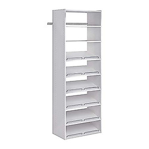 Easy Track 24 Inch Slanted Shoe Storage Shelves with Chrome Fence Rails for Closet Organizer Vertical Panels, White (3 Pack)