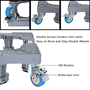Fridge Stand Adjustable Washing Machine Stand Base With 4 Locking Rubber Wheels & Riser Feet Universal Washer and Dryer Stand Heavy Duty For Washing Machine, Dryer, Refrigerator, Laundry Pedestal