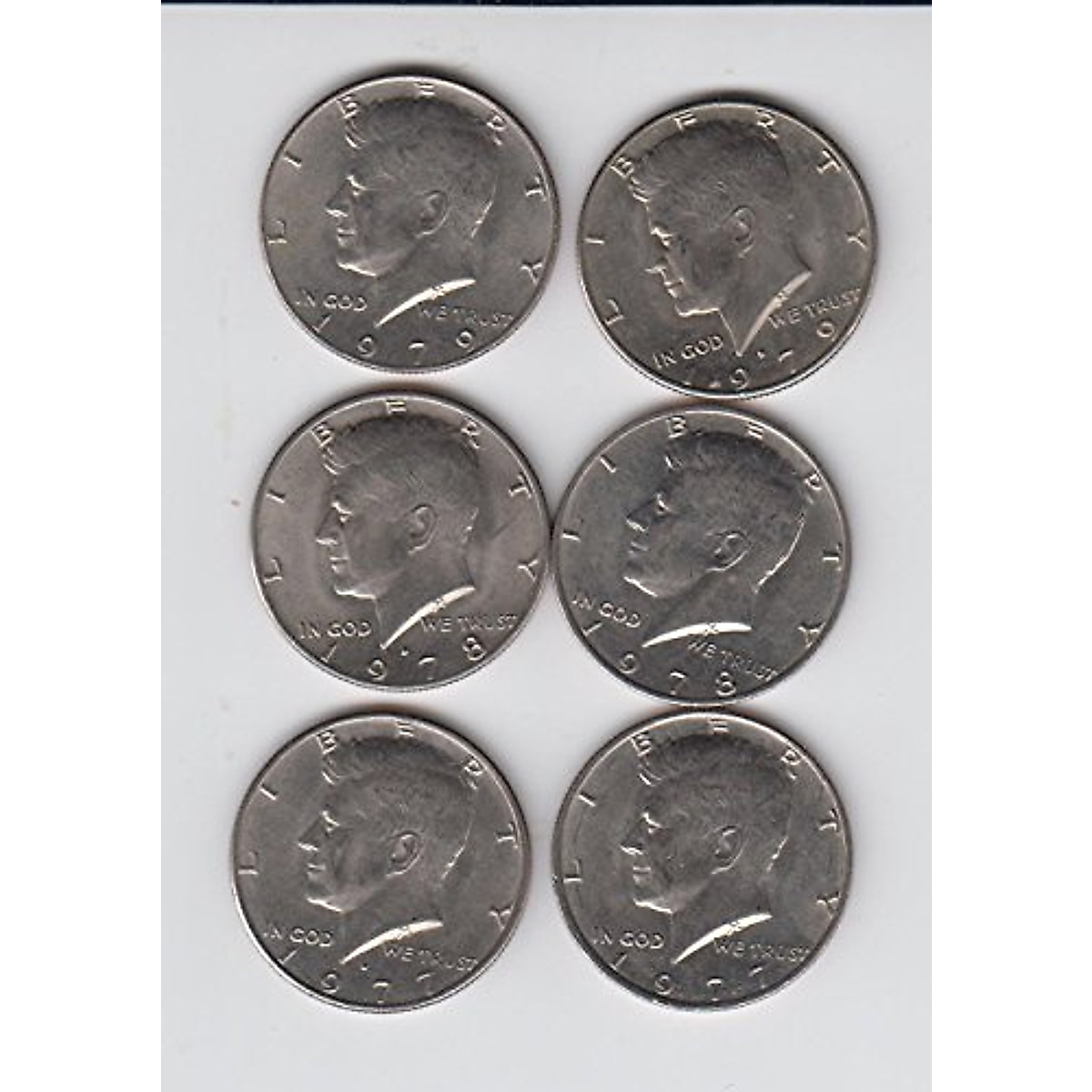1977 Kennedy Half Dollars (6) Coins total- 1977 P&D, 1978 P&D, 1979 P&D- Circulated About Uncirculated Detials