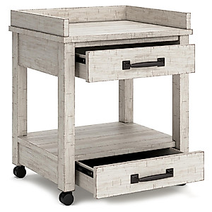 Signature Design by Ashley Carynhurst Rustic Farmhouse Printer Stand with Casters, Whitewash
