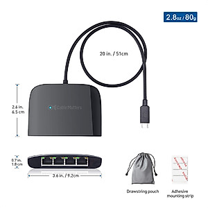 Cable Matters USB C to 4-Port Gigabit Ethernet Switch for Network Sharing on The Move (Thunderbolt Ethernet Splitter, USB C Network Switch, USB C Gigabit Switch) Compatible with Thunderbolt 4 / USB 4