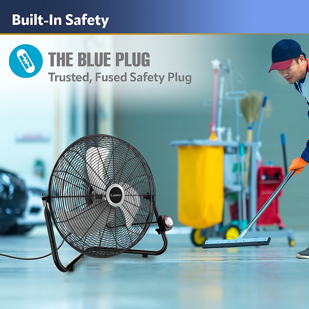 Lasko High Velocity Floor Fan with Wall mount Option, 3 Powerful Speeds, Pivoting Fan Head for Home, Garage, Attic, 20", Black, 2264QM